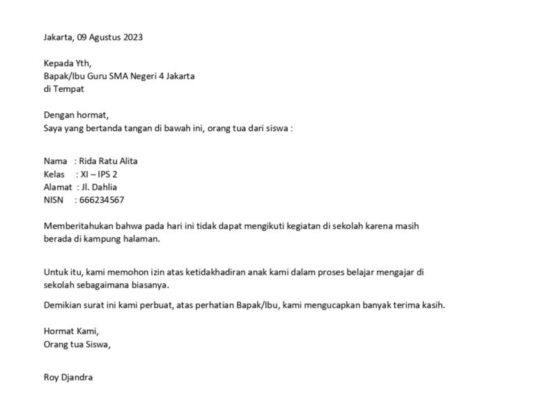 15 Contoh Surat Izin Sekolah Semua Keperluan yang Baik & Benar
