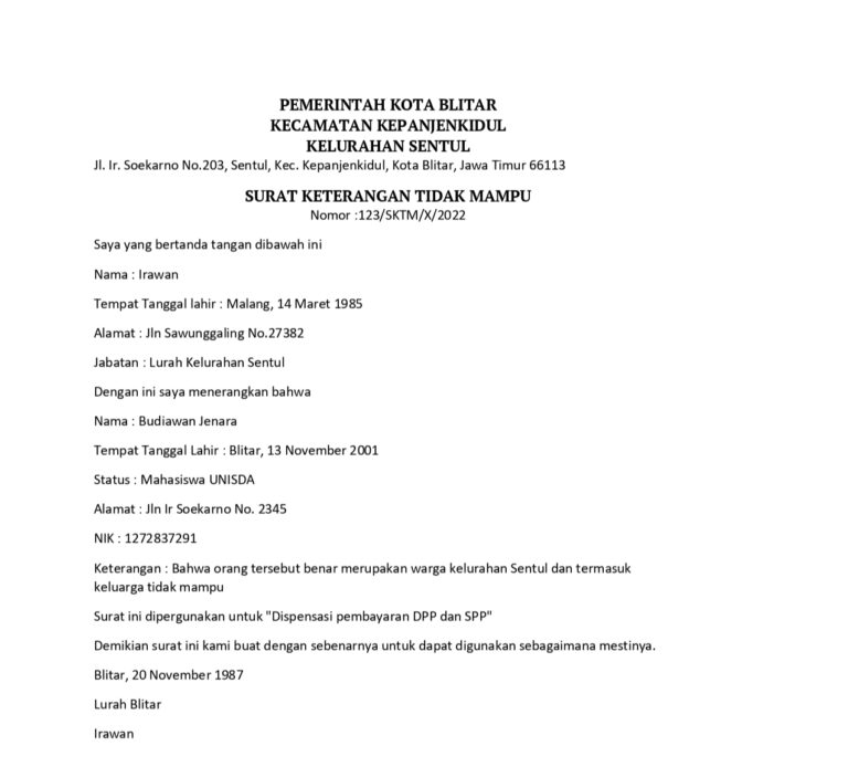 Contoh Surat Keterangan Tidak Mampu Dari Rt Atau Desa Yuk Simak